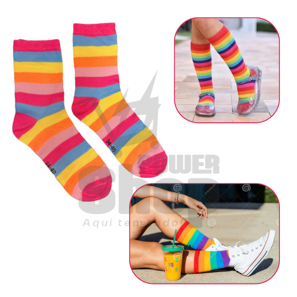 Par de Meias Arco-Íris Coloridas - Meia Galochita - Meia para usar com ...