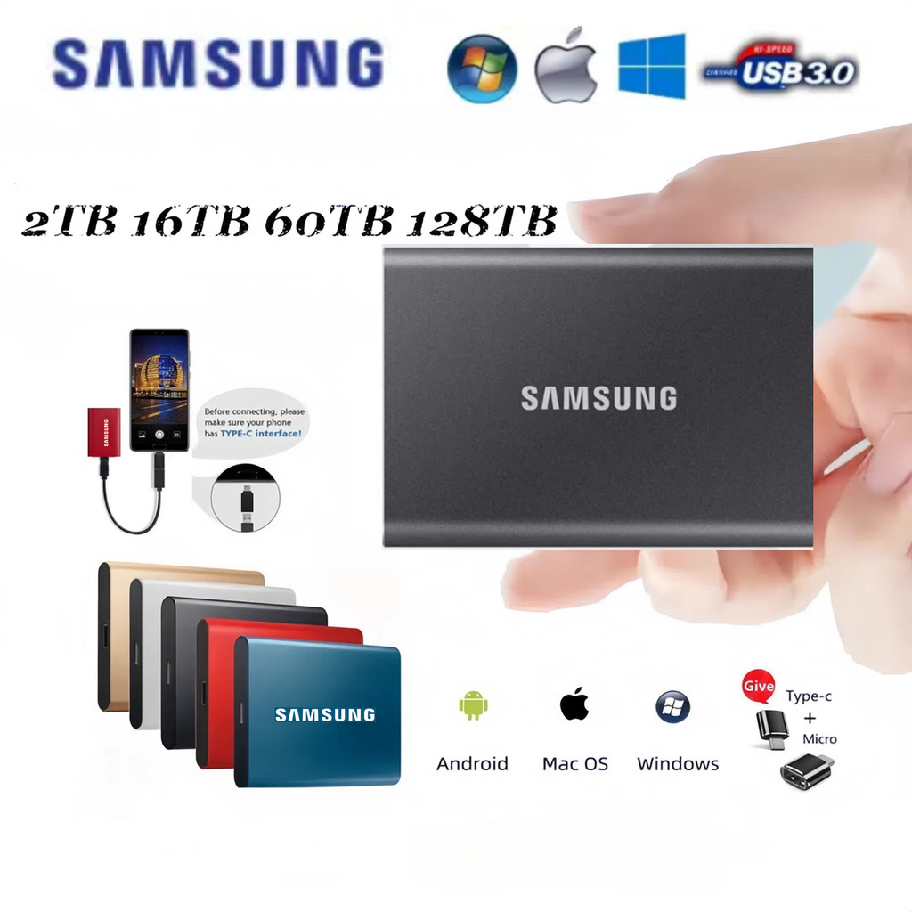 Samsung Externo HD 1TB 2TB SSD 8TB 16TB Disco Rígido Expansão Armazenamento 30TB 60TB 128TB USB3 ...