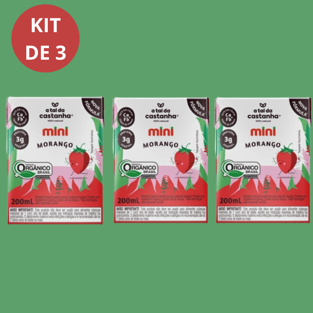 Kit 3 unid Bebida Mini Morango Organico A Tal Da Castanha 200ml | Shopee Brasil