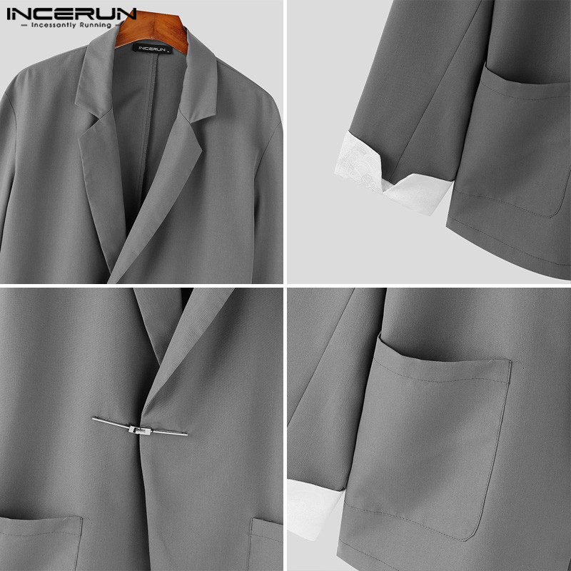 INCERUN Blazer Masculino Coreano Personalizado Com Botão De Metal ...