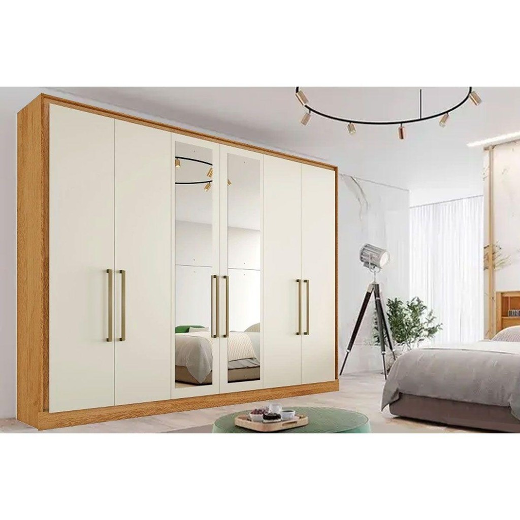 Guarda Roupa Casal 6 Portas (2 c/ Espelho) e 6 Gavetas Argos Peroba/Off White - Europa | Shopee ...