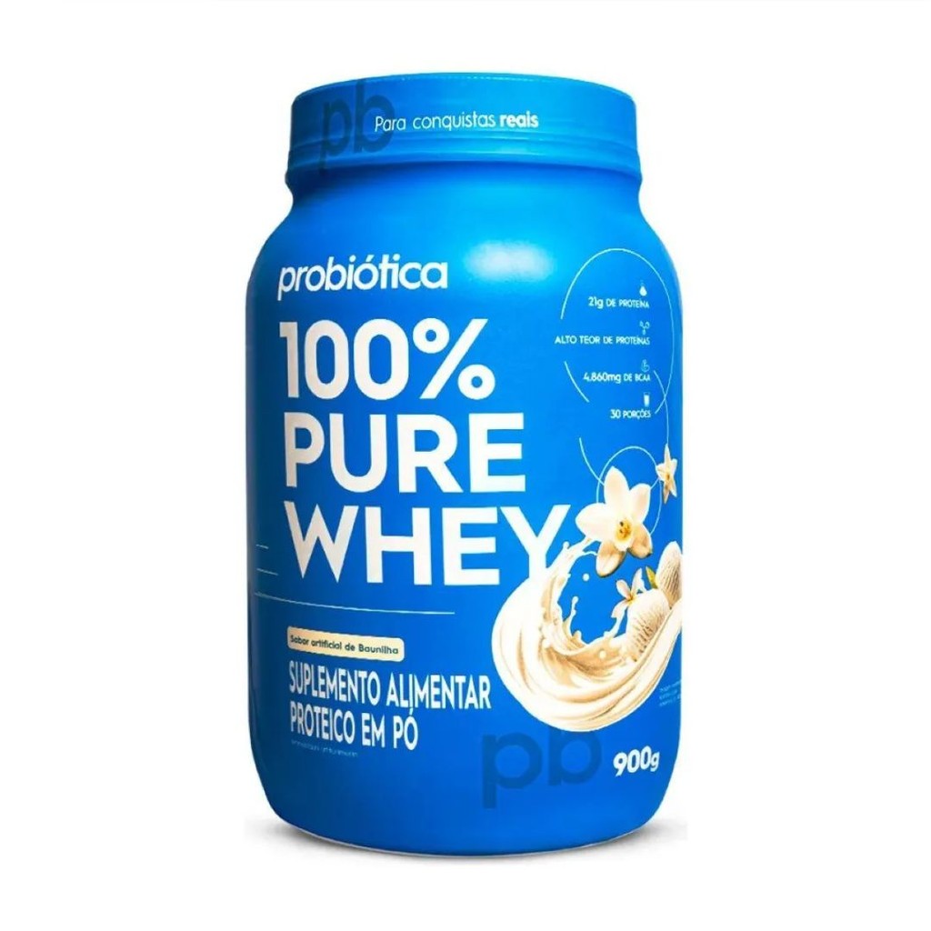 Whey Protein 100% Puro Sabor Baunilha 900g - Probiótica | Shopee Brasil
