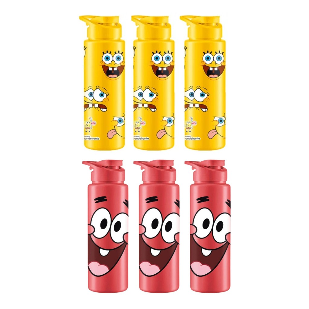 Kit 6 Squeeze Sport 750ml Plástica Bob Esponja E Patrick Estrela Turma ...