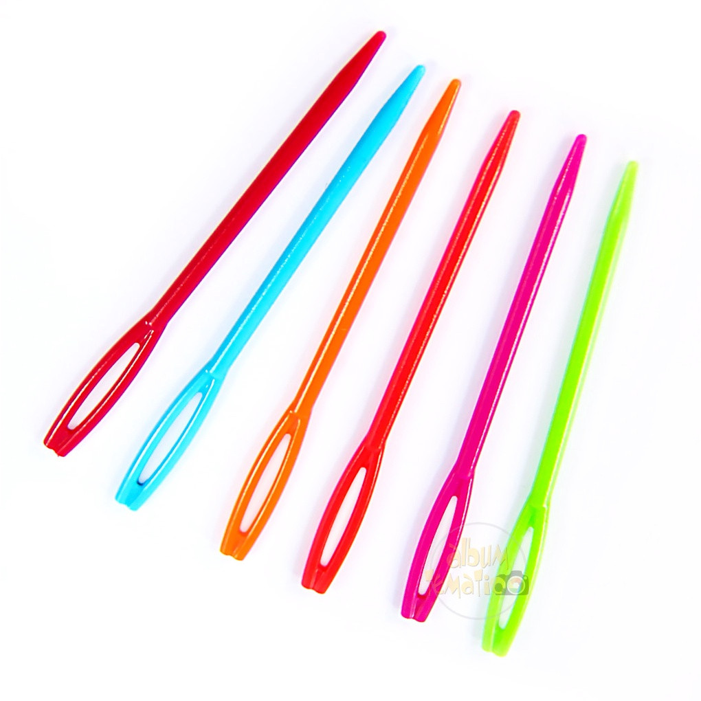 Kit 5un Agulha De Plástico Colorida Ponta Reta Costura Tapeçaria ...