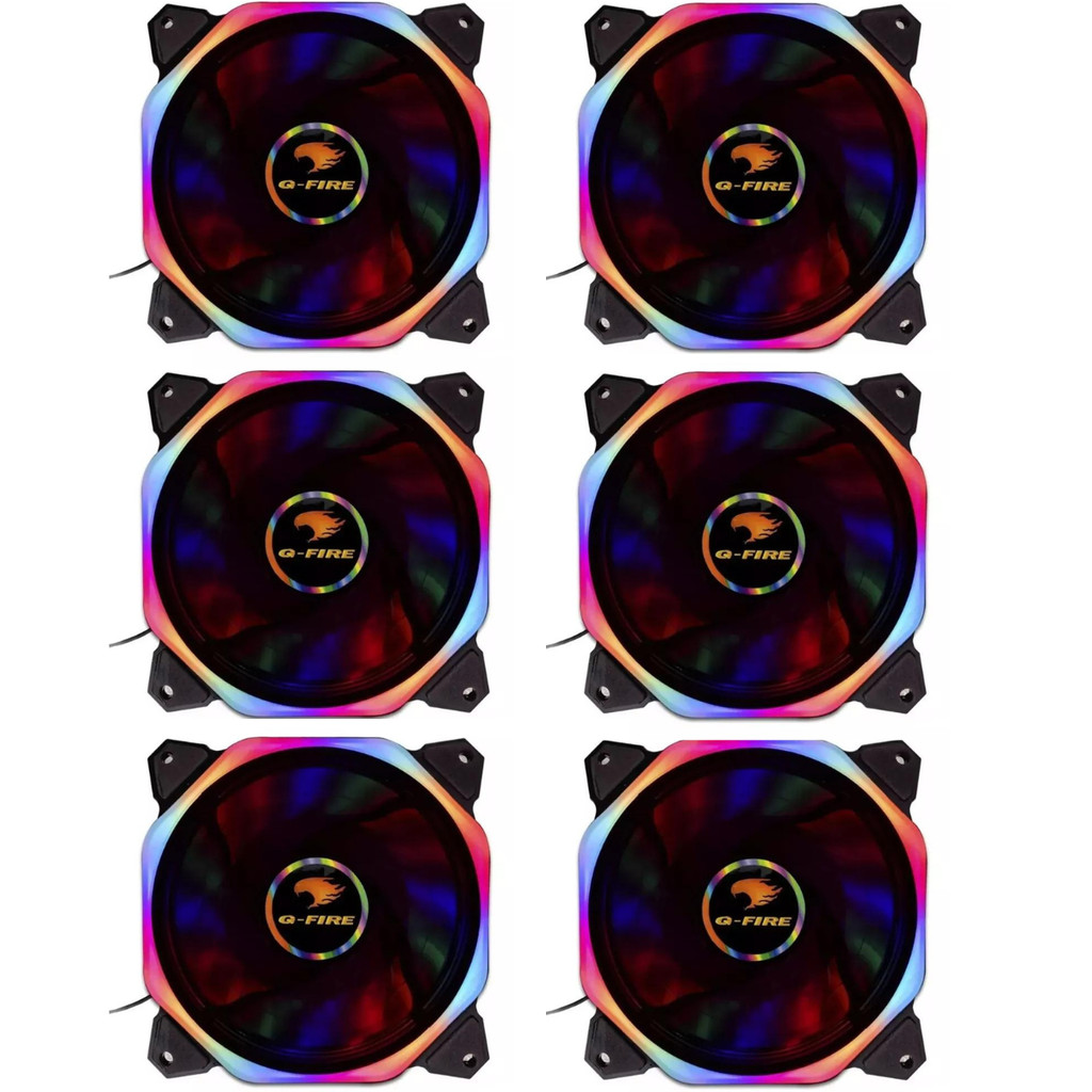 Kit 6 Fan Cooler Gamer Led Rgb 120x120mm | Shopee Brasil