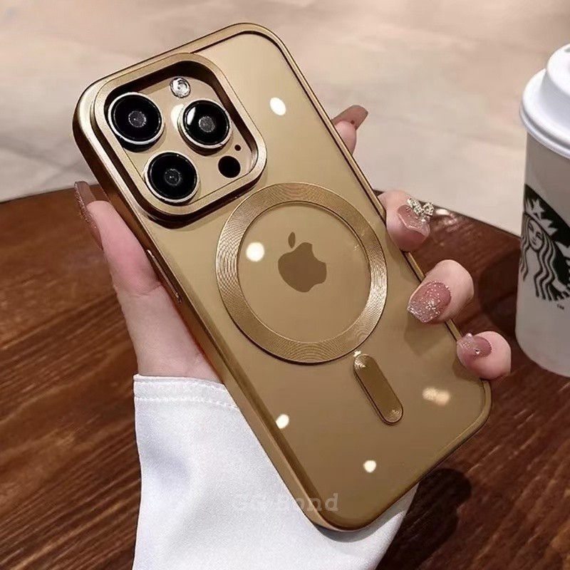 Capa Protetora Magnética Luxuosa De Titânio Dourado Para iPhone 16 15 14 13 12 11 Pro Max ...