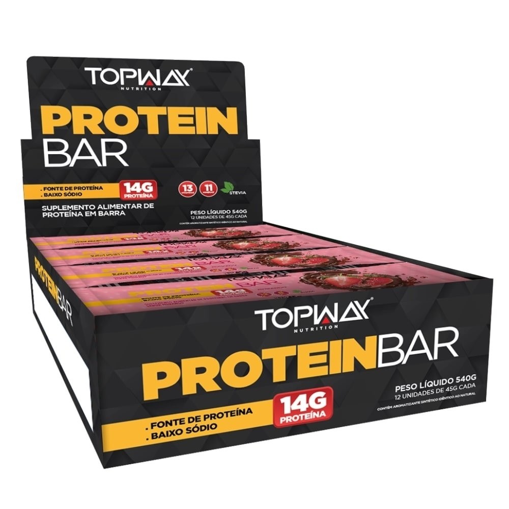 Barra de Proteína Topway Morango 45g - Embalagem com 12 Unidades | Shopee Brasil