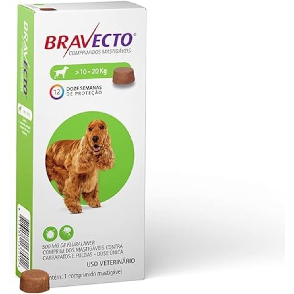 Anti Pulgas e Carrapatos Bravecto 500 Mg 10 a 20 Kg Bravecto | Shopee Brasil
