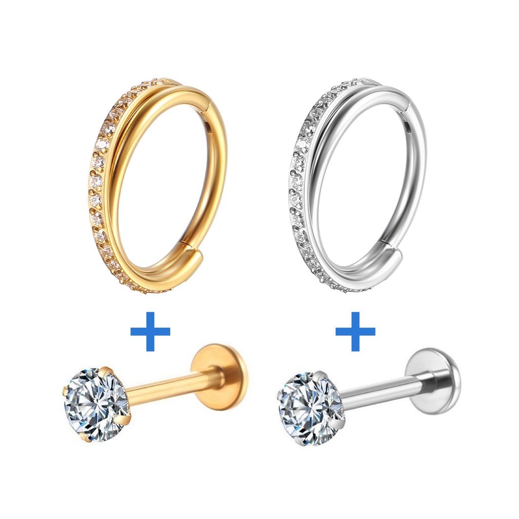 Kit Piercing Argola Labret Zircônia Estrela Piercing Coracao Aço ...