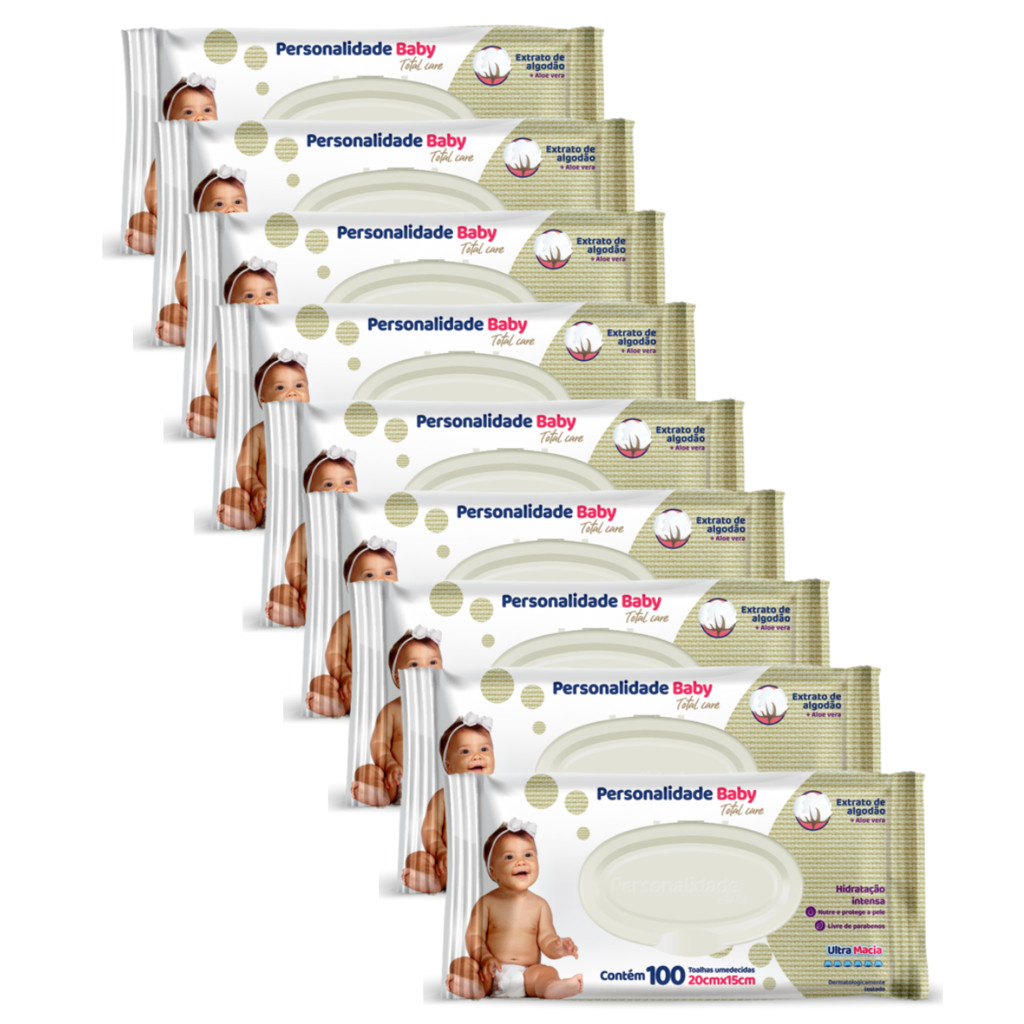KIT 900 TOALHAS UMEDECIDAS PERSONALIDADE BABY TOTAL CARE 20 CM X 15 CM ...