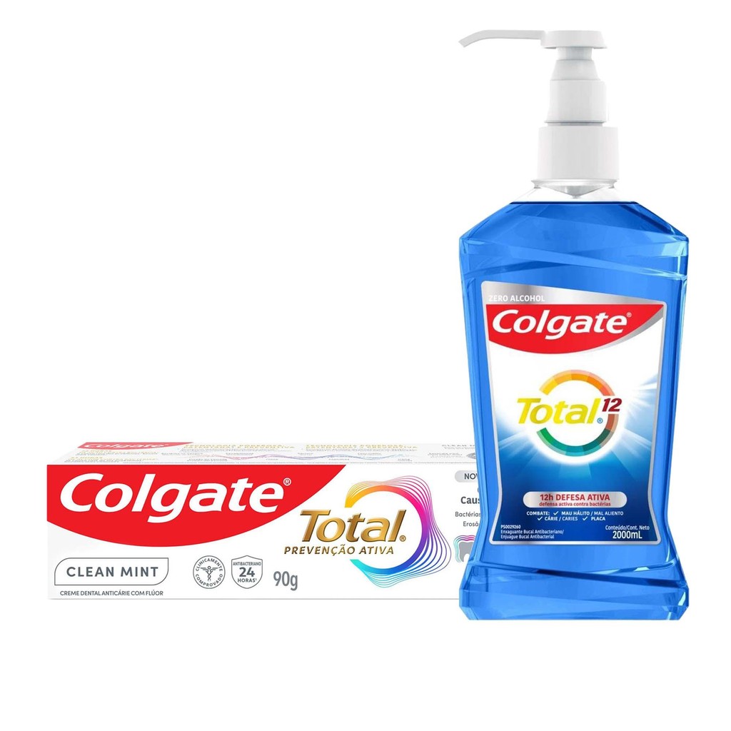 Kit Enxaguante 2L + Creme Dental Colgate Total Clean Mint 90g | Shopee ...