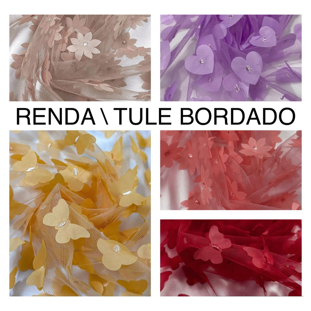 Tecido Renda Alegra / Tule Bordado 3d 1mt X 1,30mt RF13 | Shopee Brasil