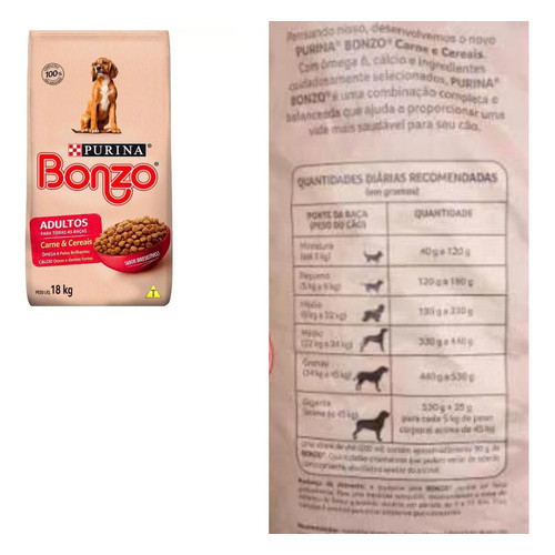 Ração Bonzo 18Kg Purina Cães Adultos Todas Raças Alimento Sabor Carne e ...