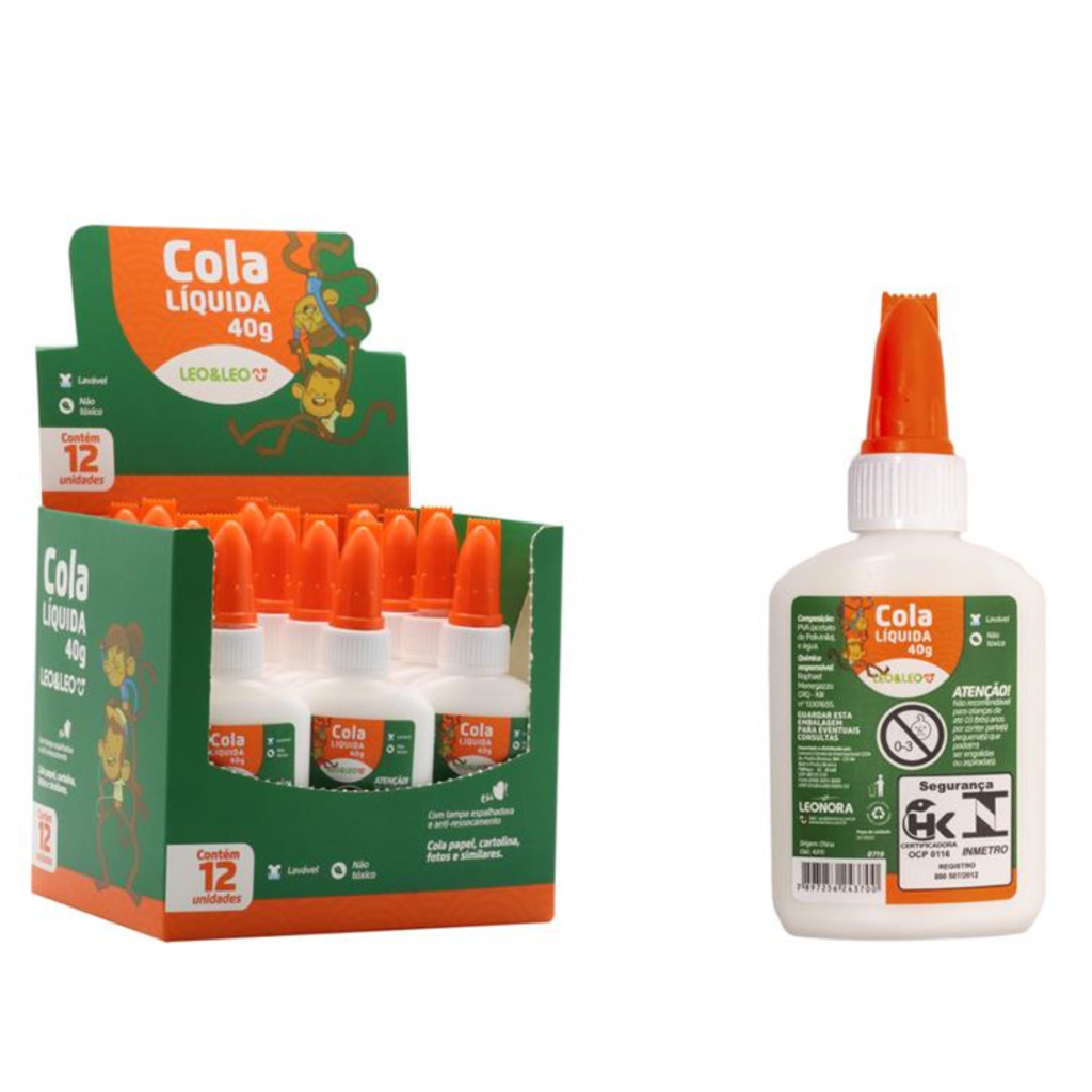 Cola Líquida Branca 40g - Leo&Leo - Caixa com 12 Unidades | Shopee Brasil