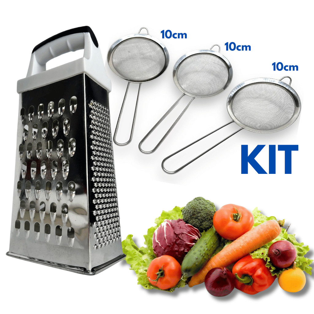 Kit 4 Peças 1 Ralador 4 Faces de 8 Polegadas com 3 Peneiras de 10CM em ...