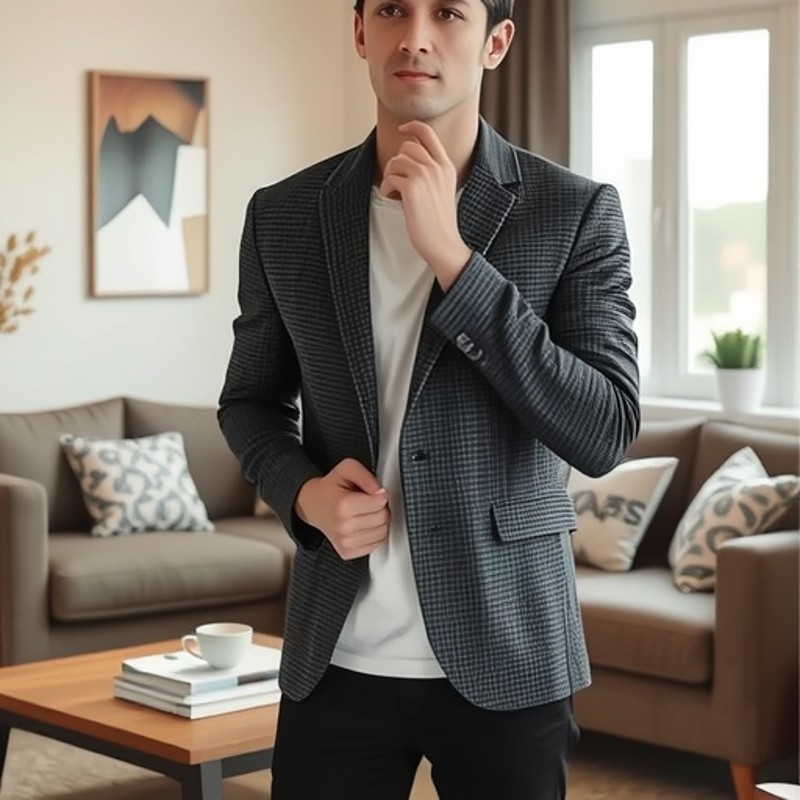 2025 Novo Terno Masculino Pequeno Blazer Coreano Moda Xadrez Casual ...