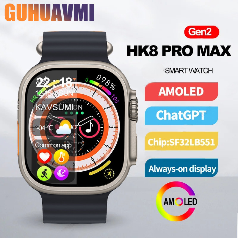 HK8 Pro Max Gen2 ChatGPT Relógio Smart Watch Men AMOLED Smartwatch Ultra Pressão Arterial ...