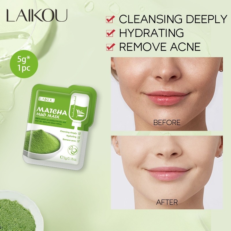 LAIKOU 5g Matcha Máscara de Lama Facial para Controle de Óleo e Redução ...