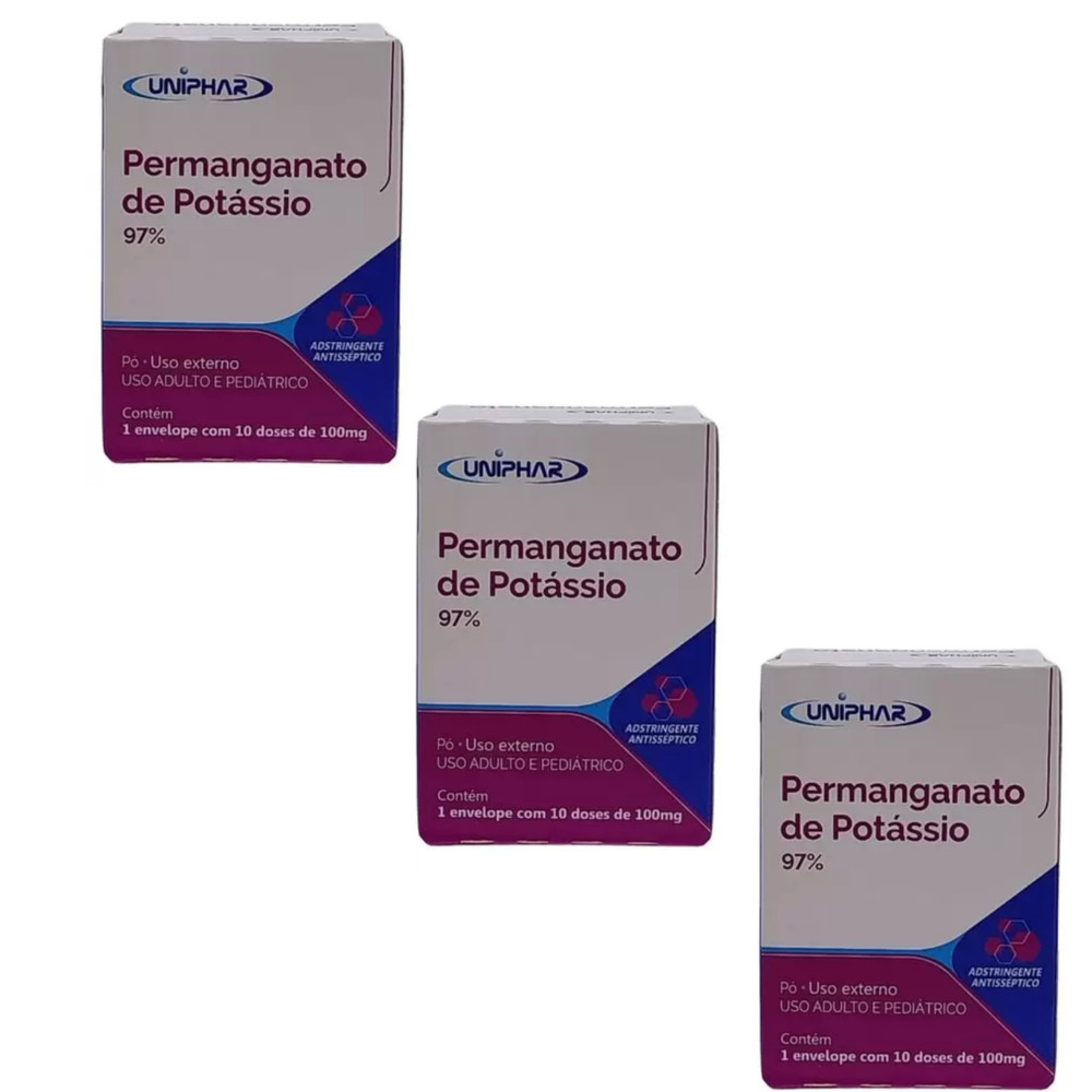 kit 3 Permanganato De Potássio Em Pó 97% 10 Doses Uniphar 100mg ...