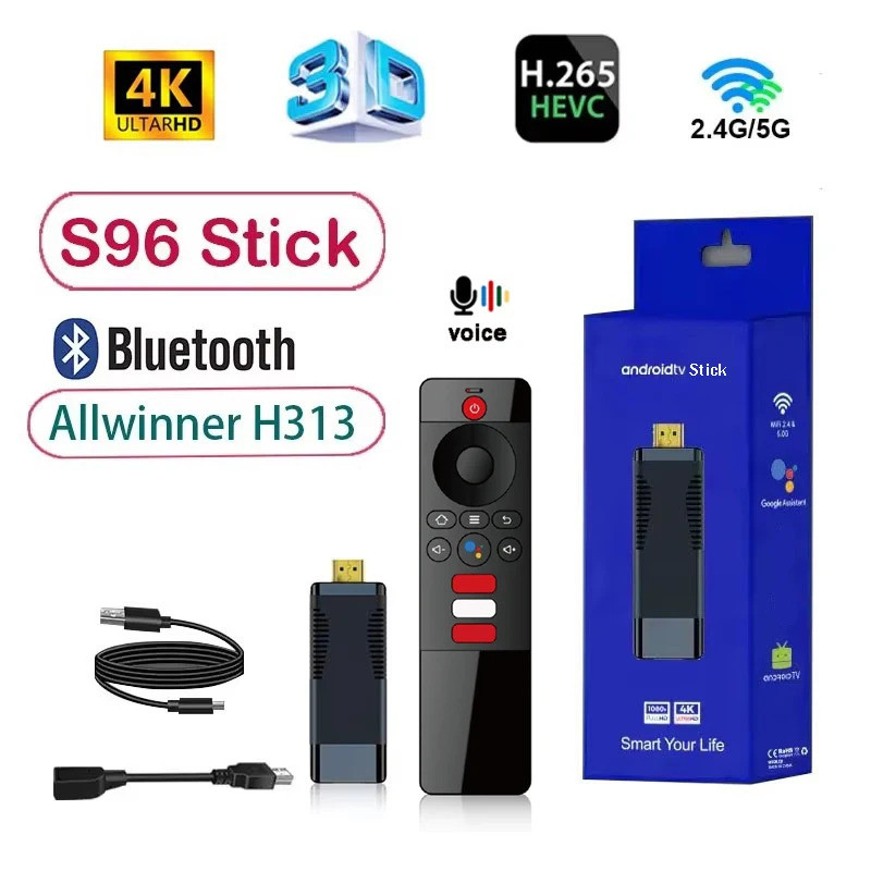 S96 Smart TV Stick Android 10 Box BT 5.0 AllWinner H313 Reprodutor ...