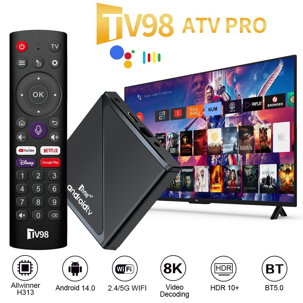 2024 Novo Android 14 TV98 ATV PRO Set-Top Box 8K HD 5G Duplo WIFI + Infravermelho Bluetooth Voz ...