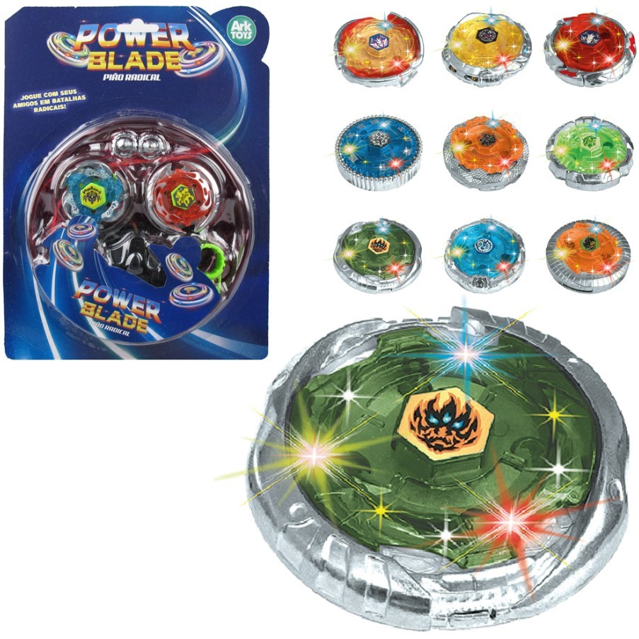Kit Pião Blade Com Lançador e arena Power Blade Colors 8 Peças Cartela ...