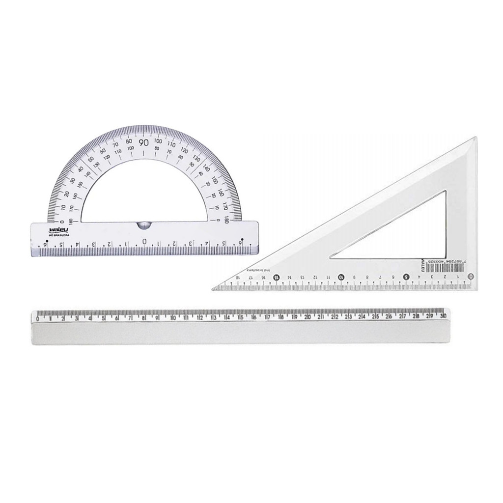 Kit Transferidor 180G + Régua 30cm + Esquadro 21x60cm | Shopee Brasil
