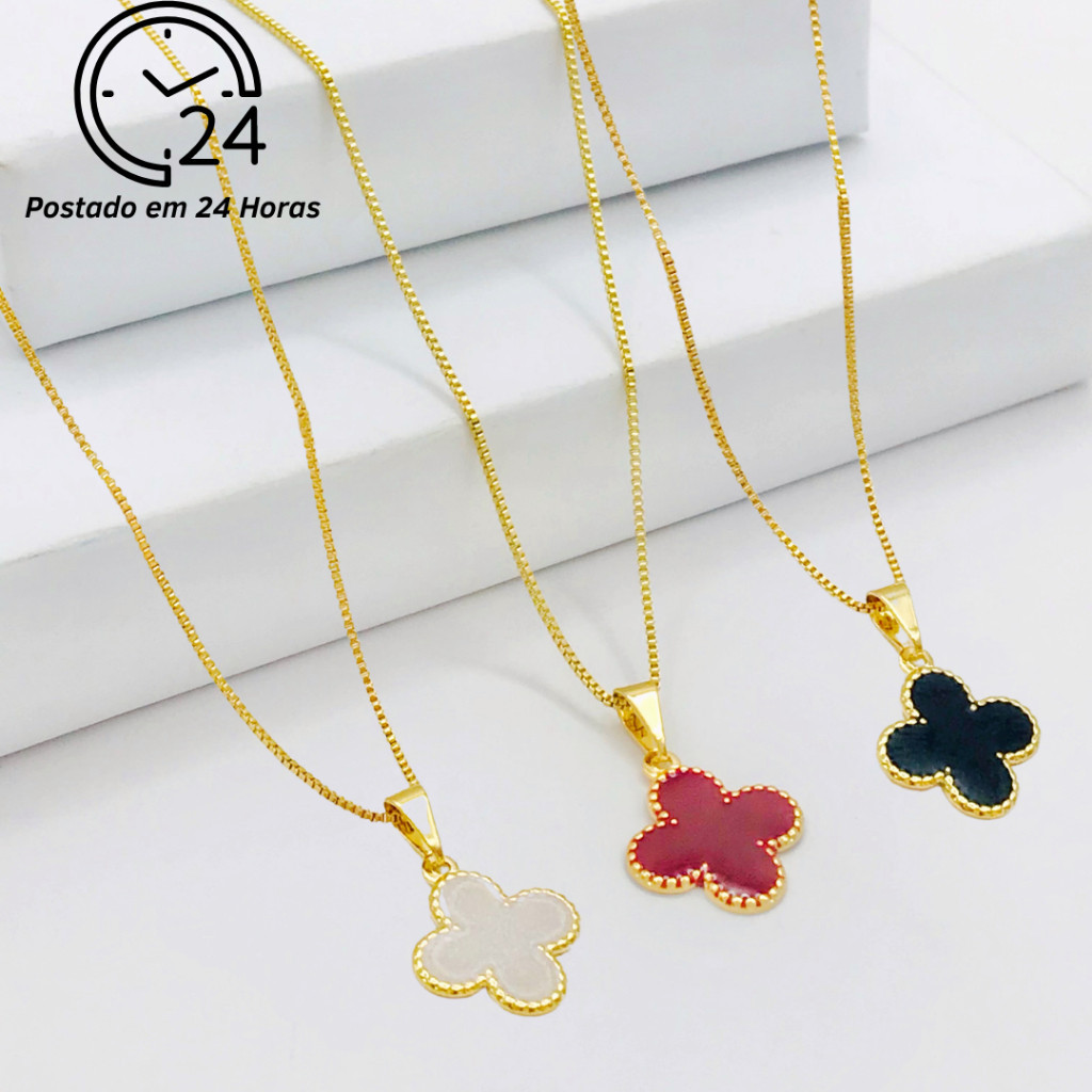 Colar de Trevo Resinado Virginia Cores Variadas 45cm Banhado em Ouro ...