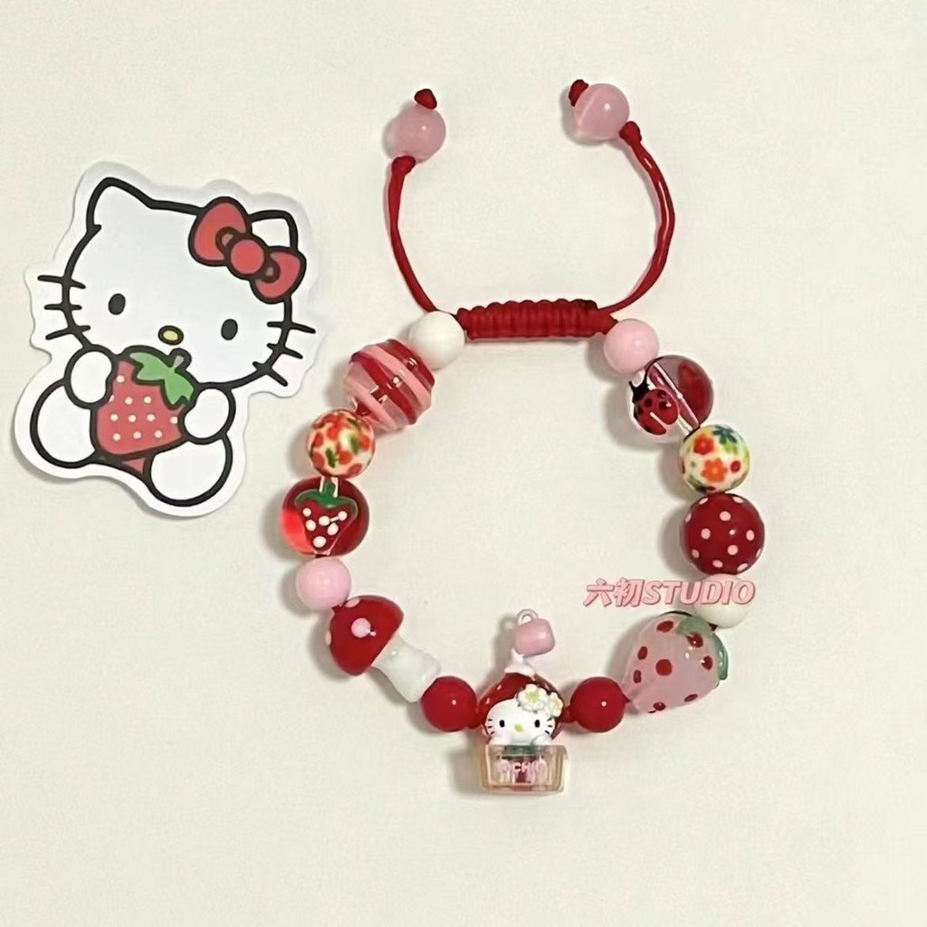 Pulseira De Corda Trançada Com Contas De Morango Vermelho Fofo ...