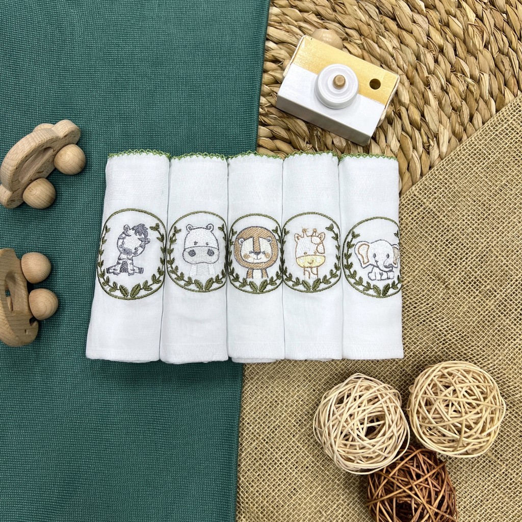 Kit Fralda de Pano Bordada para Bebê 100% Algodão Luxo Safari 5 ...