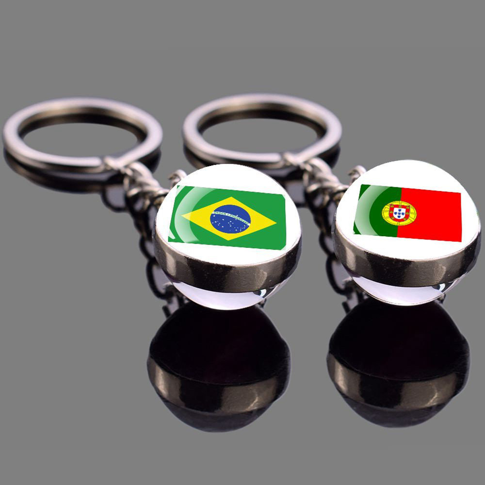 Chaveiro de Bandeira de Portugal e Brasil, Pingente de Bola de Vidro, Joia de Moda, Presente ...