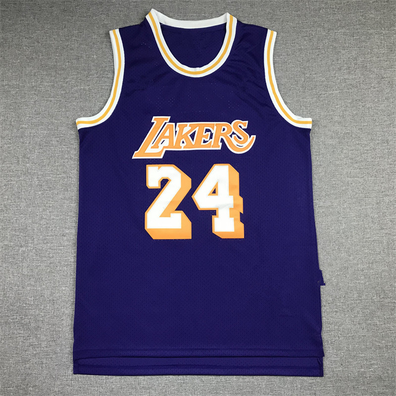 Uniforme de basquete bordado LAKERS No. 24 Retro Roxo Mitsuba Kobe ...
