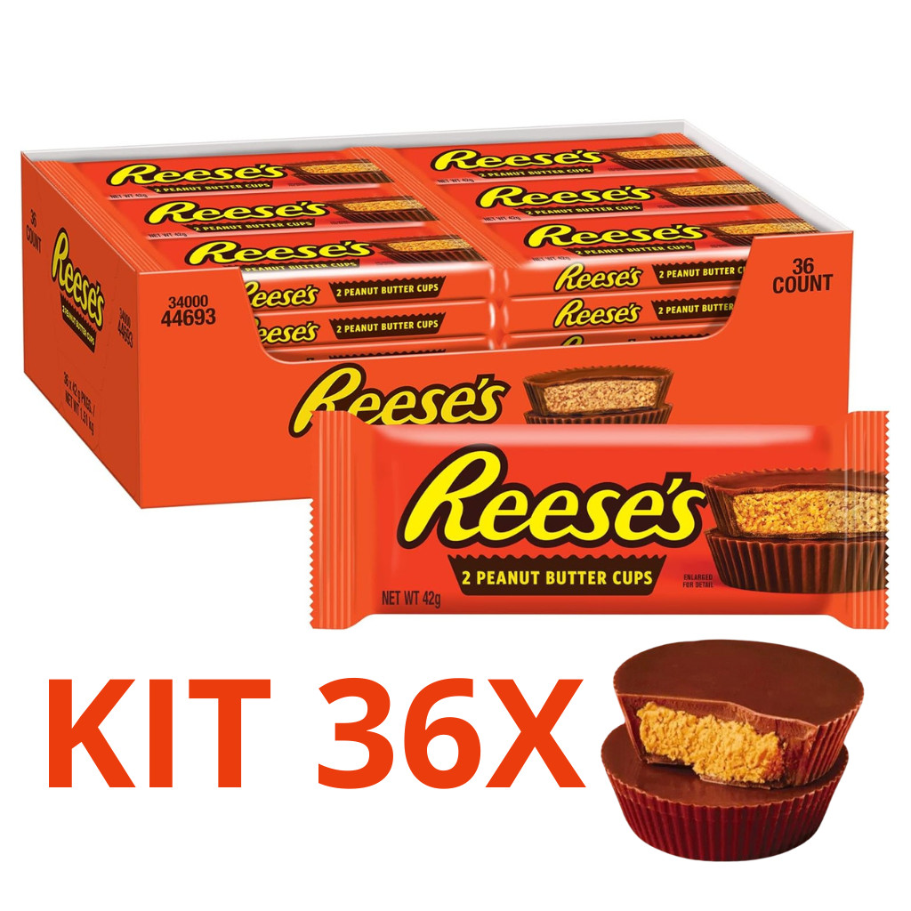 Kit 36 Reeses Two Cups Chocolate Ao Leite com Manteiga de Amendoim Importado dos EUA Reese's 42g ...