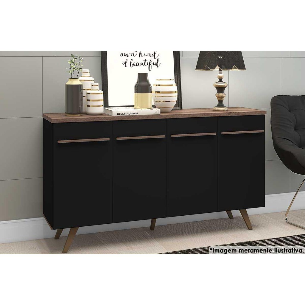 Buffet de Sala Jantar RT3133 4 Portas Preto/Rustico - Movelbento ...