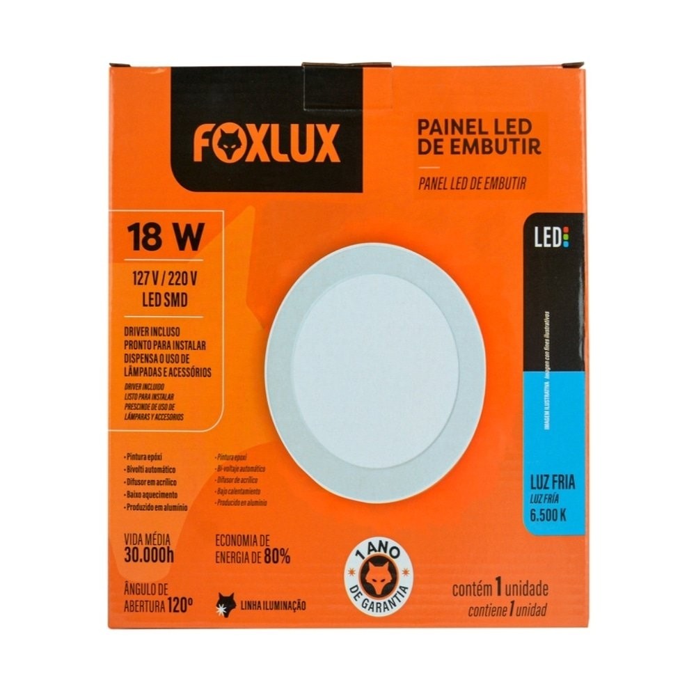 Plafon Painel Foxlux LED 22,5cm Redondo Embutir 18w 6,5k | Shopee Brasil