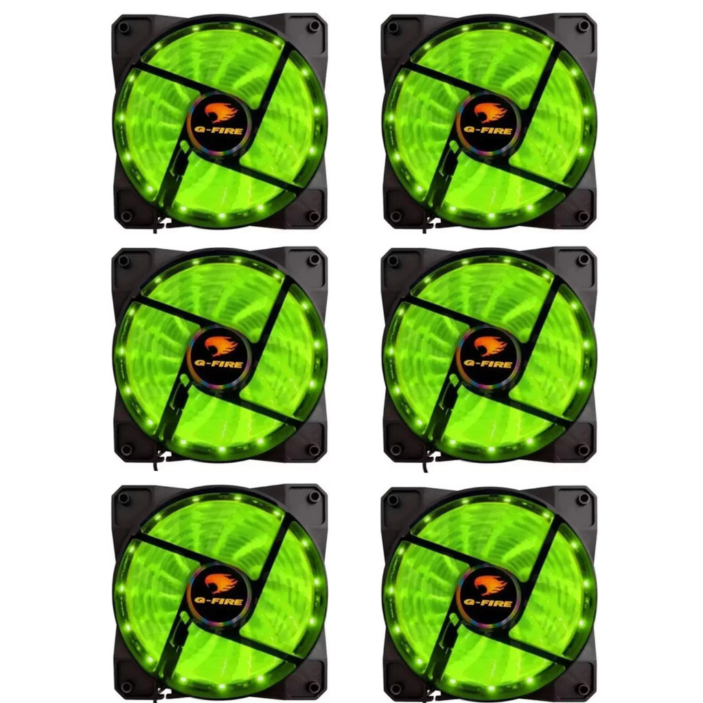 Kit 6 Fan Cooler Gamer Led Verde 120x120mm | Shopee Brasil