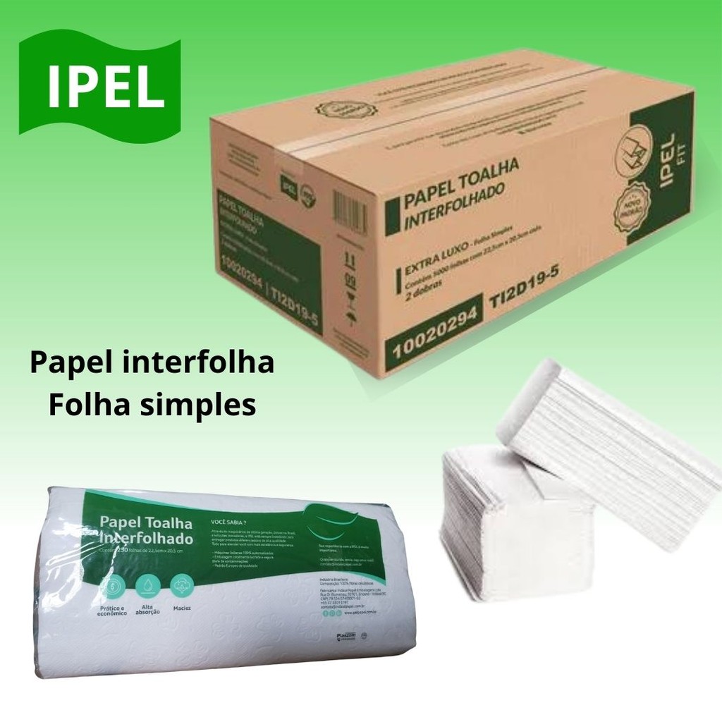 Ipel 22,5x20,5 Papel Interfolha Para as Mãos Folha Simples Com 2000 ...