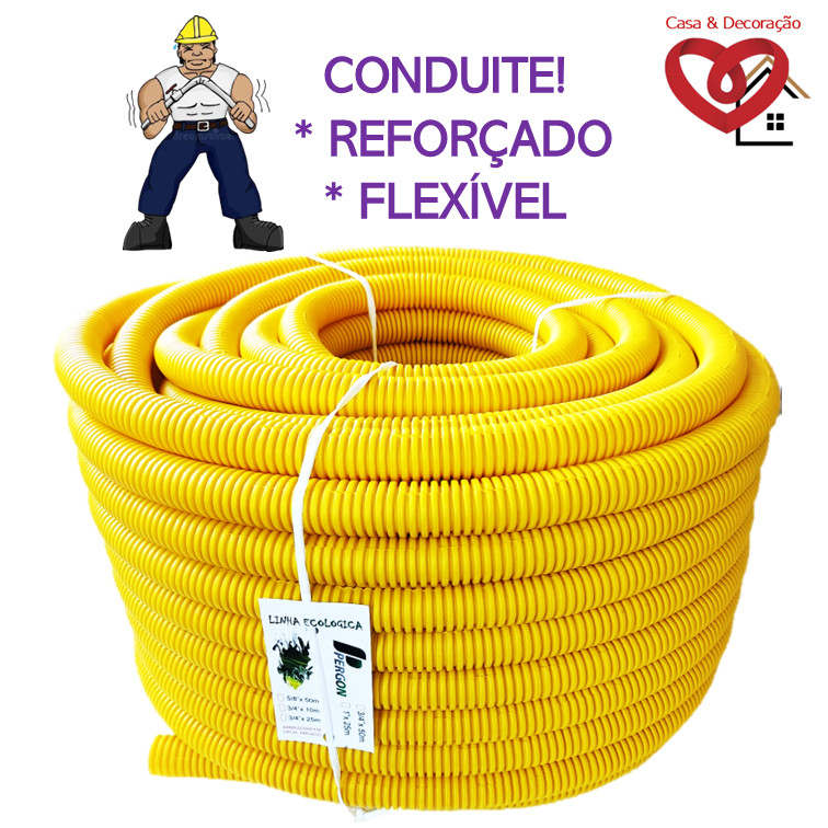 ELETRODUTO CORRUGADO "CONDUITE REFORÇADO" AMARELO 3/4" X 25 OU 50 ...