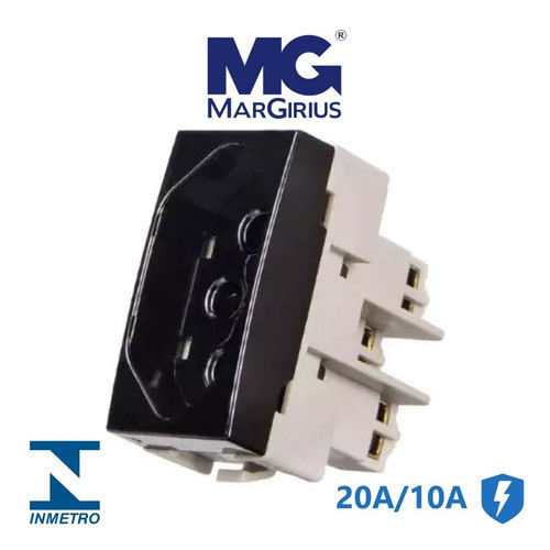 Módulo Tomada 2P + T 20A/250V Ebony Preto - Margirius Sleek | Shopee Brasil