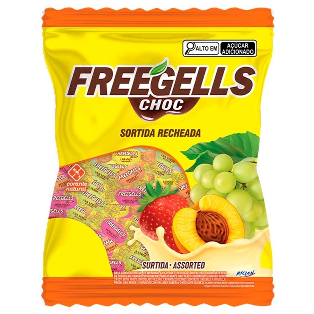 Bala Dura Recheada Freegells Chocolate Branco e Frutas Sortidas 475g ...