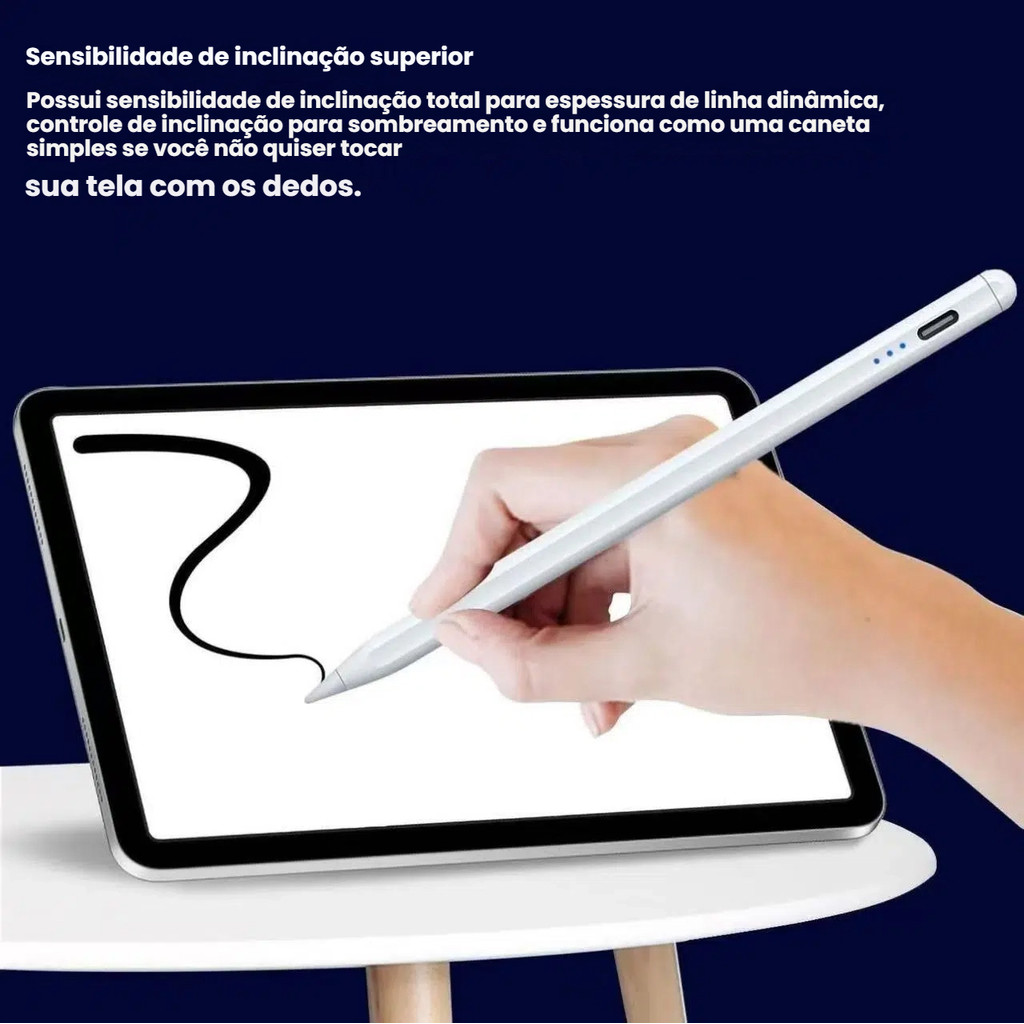 Caneta Touch Pen para Tablet Compatível IOS e Android Ponta Fina Alta ...