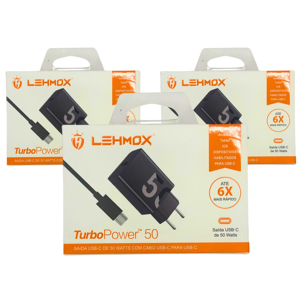 CARREGADOR TIPO C TURBO LEHMOX 50W POWER 6X MAIS RAPIDO 01 02 03 04 05 ...