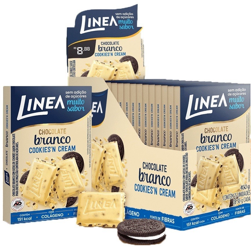 Linea Chocolate Branco Cookies Cream Sem Açúcar 30g 15 Unidades Flex SP ...