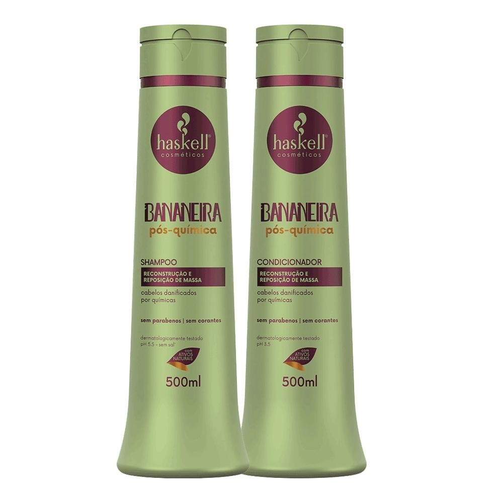 Kit Shampoo e Condicionador Bananeira Pós Química Cabelos Danificados Haskell 500ml + Mimo ...