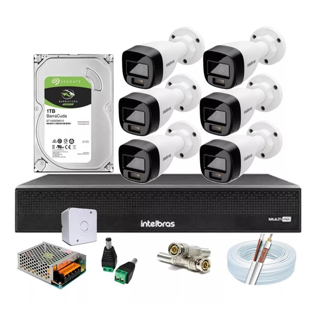 Kit 6 Cameras Intelbras 1120 Fullcolor, Dvr 8 Canais C/ 1tb | Shopee Brasil