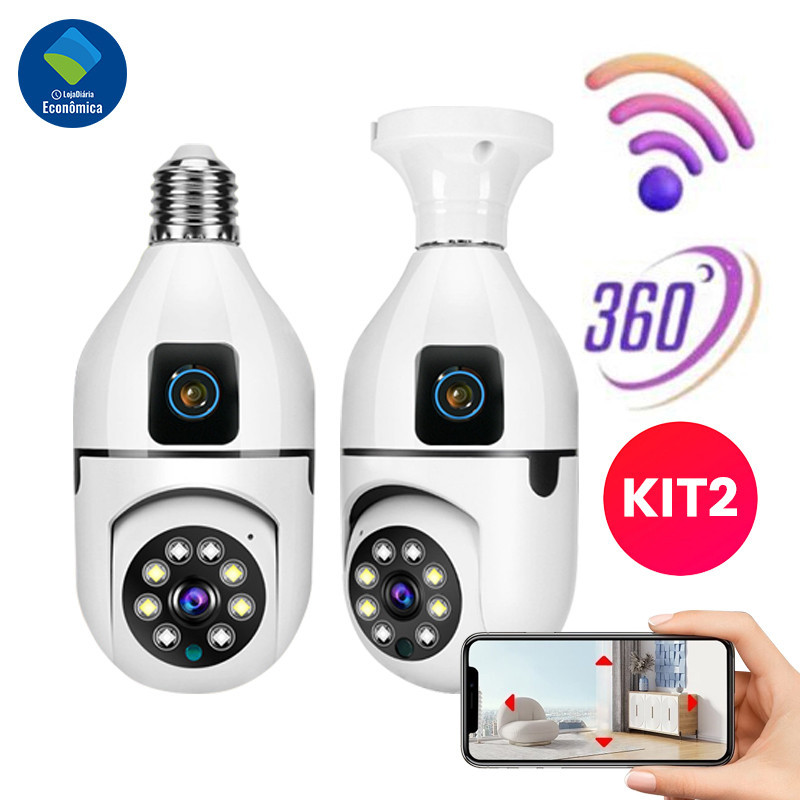 Kit Câmera Segurança Wifi Dupla-lentes 4k Lâmpada Visão Noturna 360 ...