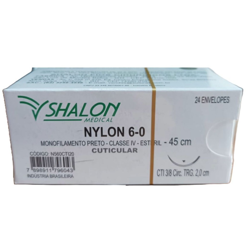 FIO DE SUTURA SHALON MEDICAL NYLON 6-0 ESTÉRIL 45CM CX 24UN | Shopee Brasil