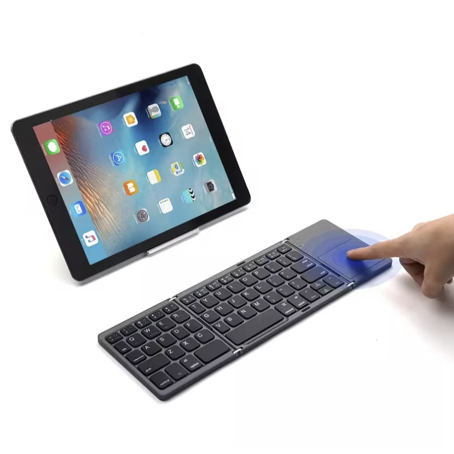 Mini teclado Português bluetooth B033, dobrável, sem fio, com touchpad, para windows, android ...