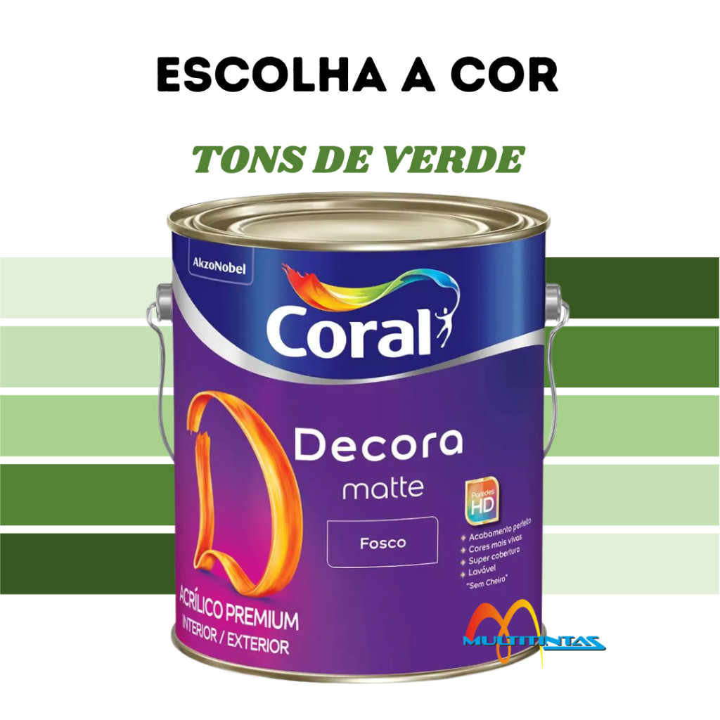 Tinta Parede Acrilica Fosca Coral Decora Matte 3,2l Tons de Verde Cores ...