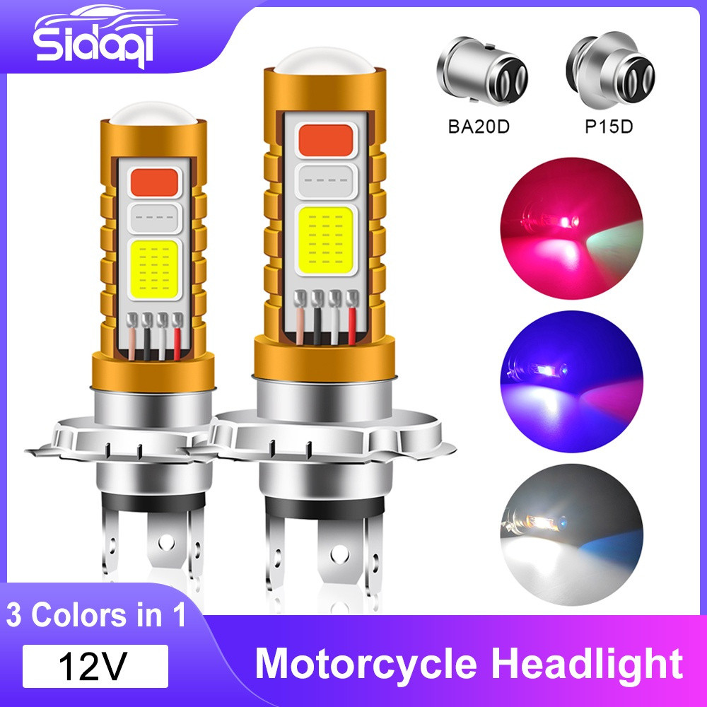 1 Peça Lâmpada LED 3 Cores Em 1 P15D H4 H6 BA20D Hi/Lo Beam Para Motos ...